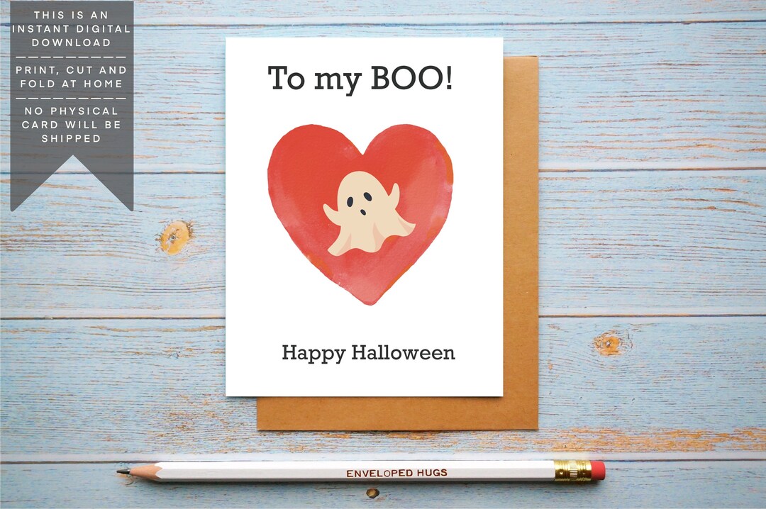 Halloween Love Card, Printable Digital Card, You're My Boo, Couples ...