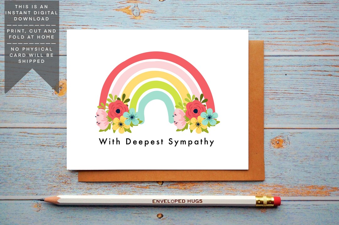 Instant Download, Rainbow Sympathy Card, Printable Deepest Sympathy ...