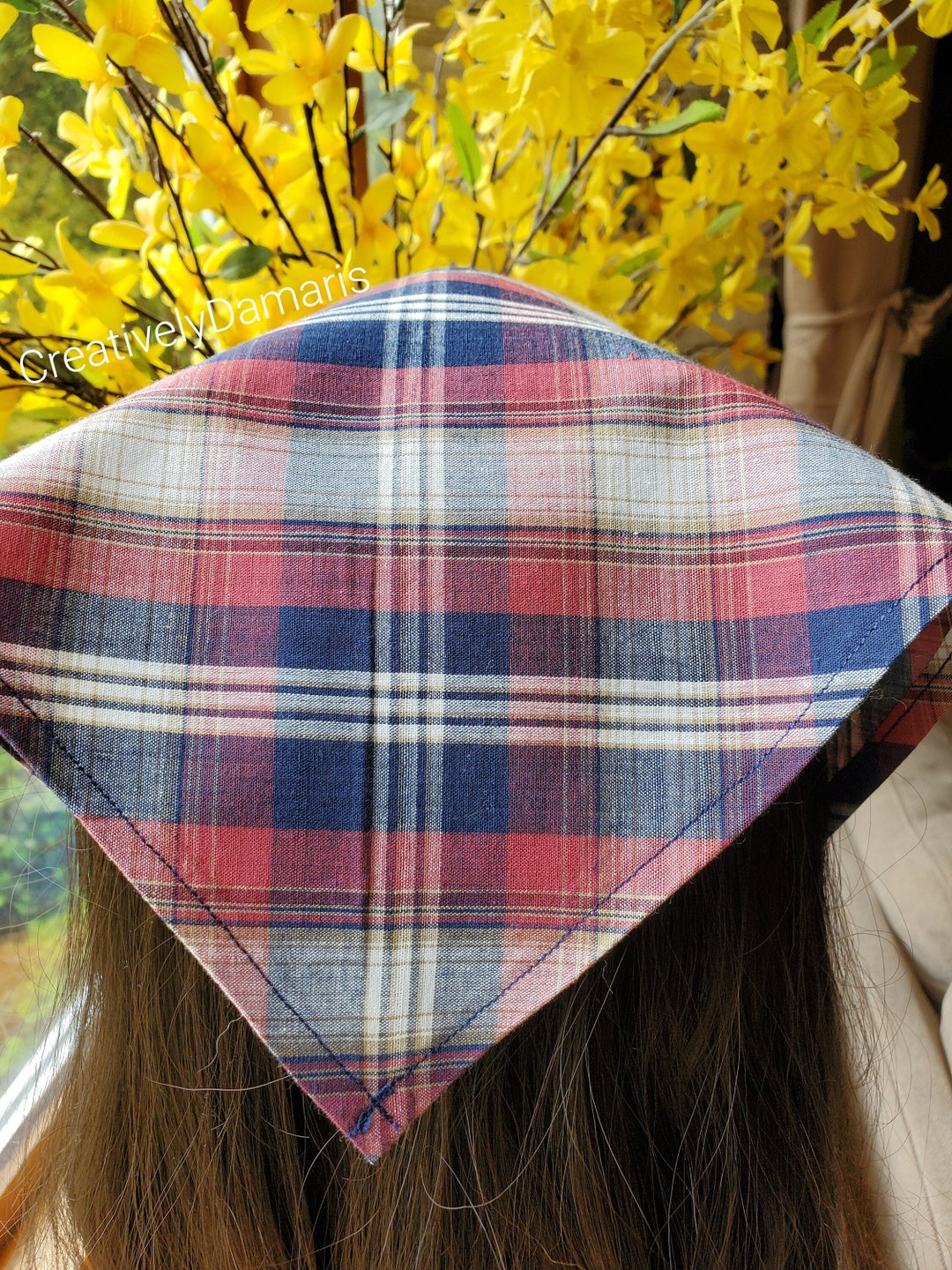 Plaid Head Kerchief/ Summer Hair Kerchief/ Cotton Fabric Kerchief/ Head ...