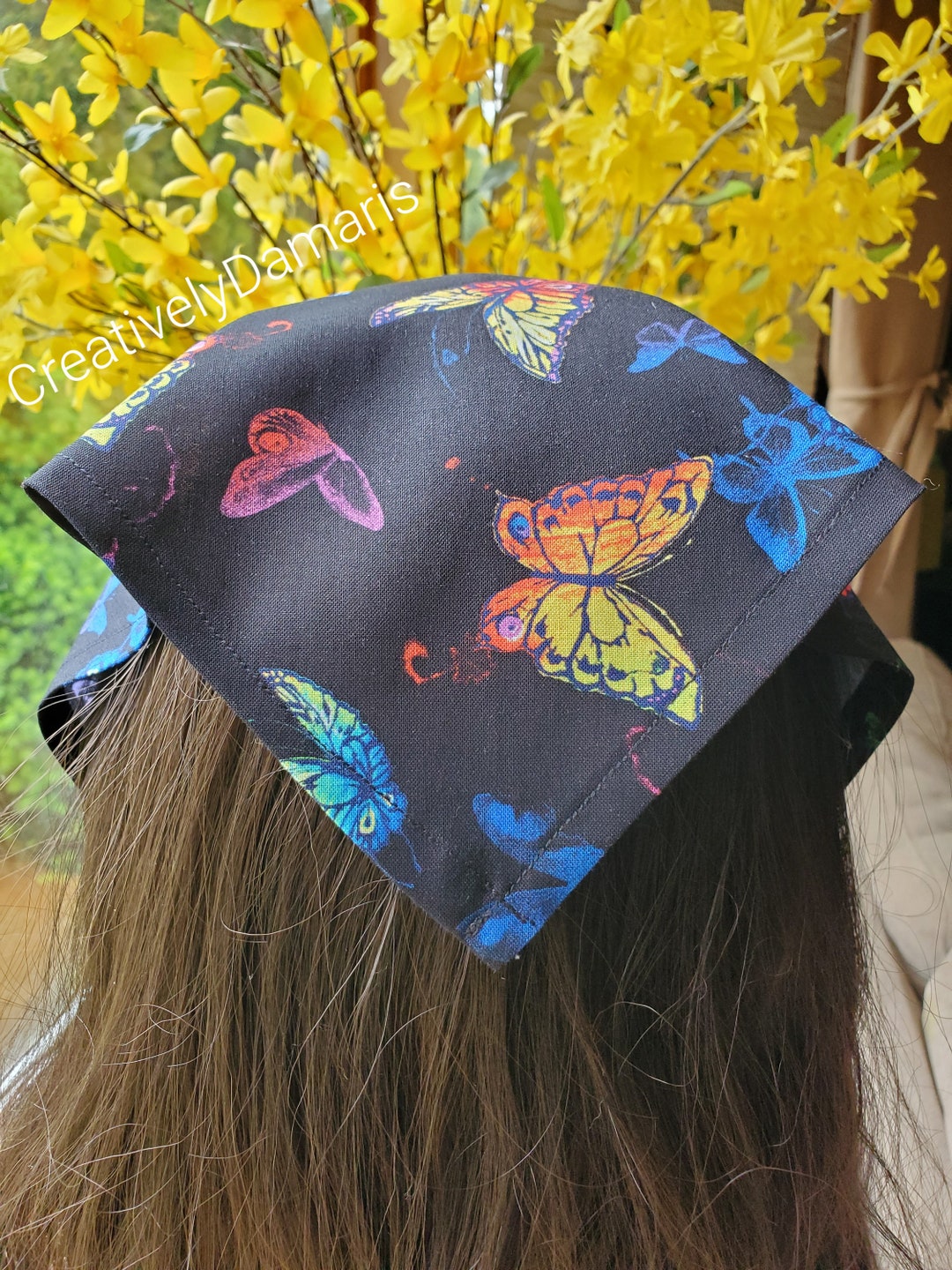 Colorful Butterfly Print Head Kerchief/ Summer Hair Kerchief/ Cotton ...