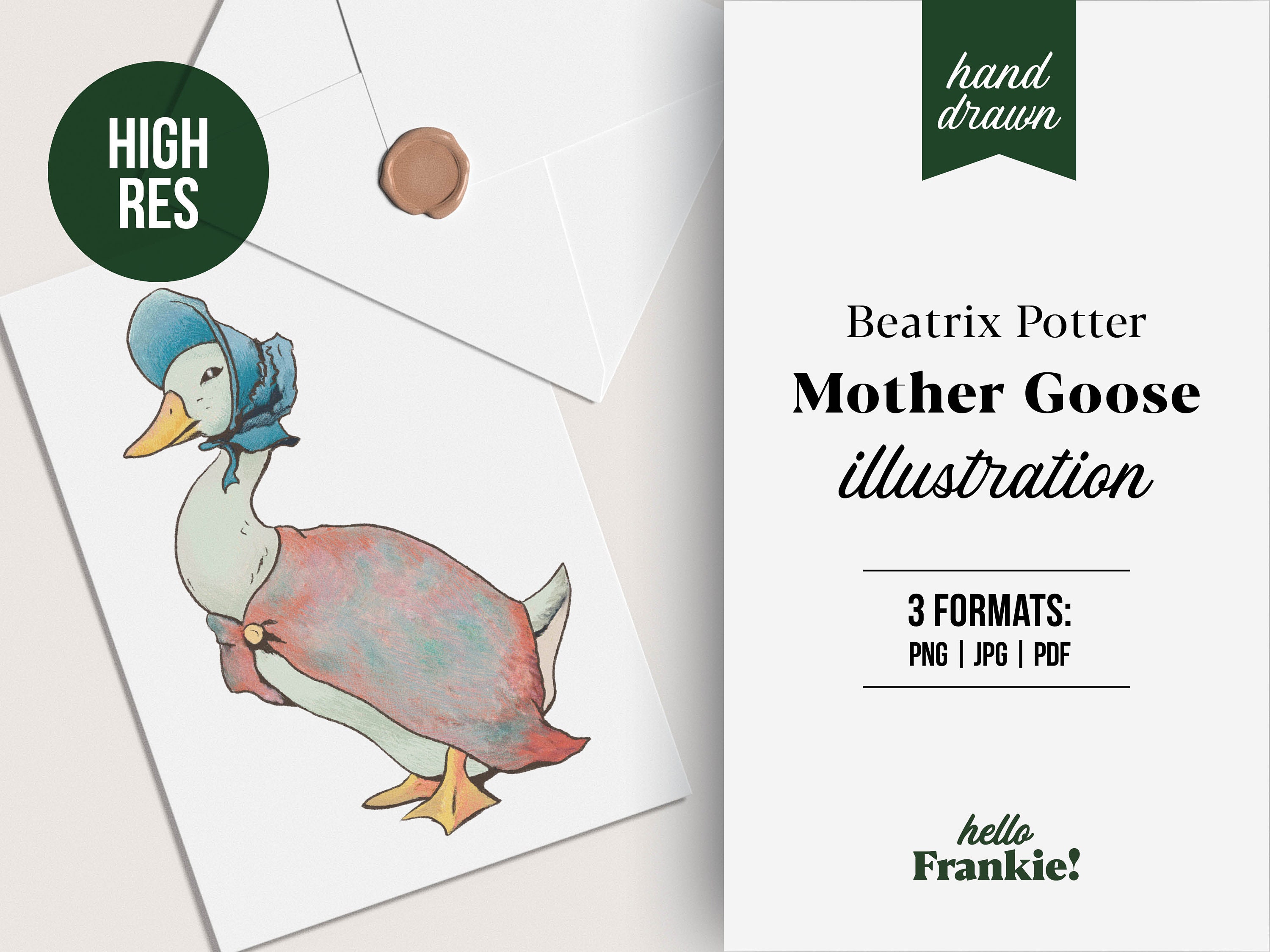 Beatrix Potter Mother Goose Illustration | Hand Drawn PNG, JPG, PDF ...