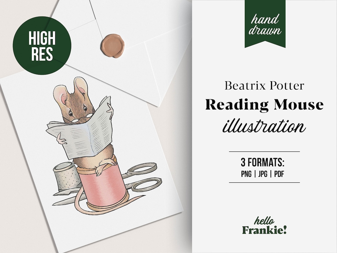 Beatrix Potter Reading Mouse Illustration | Hand Drawn PNG | Beatrix ...