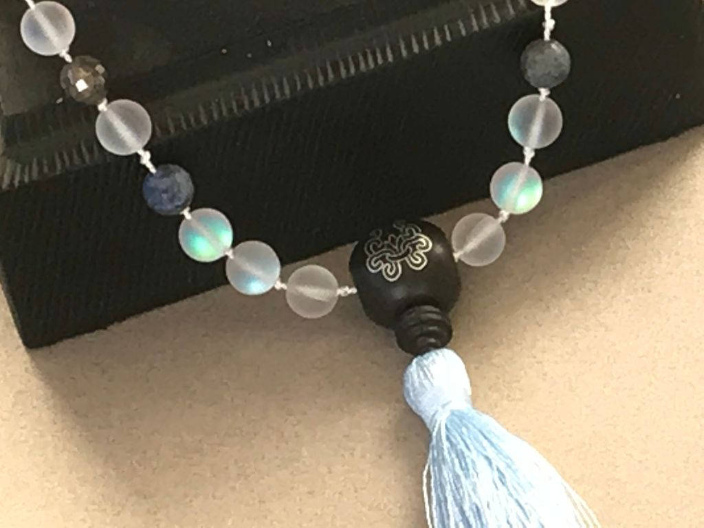 108 Mala, Silver Inlay Ebony Guru Bead, Handknotted,yoga Mala, Boho ...