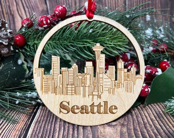 Washington State With Seattle Skyline Ornament Made From Solid Black ...