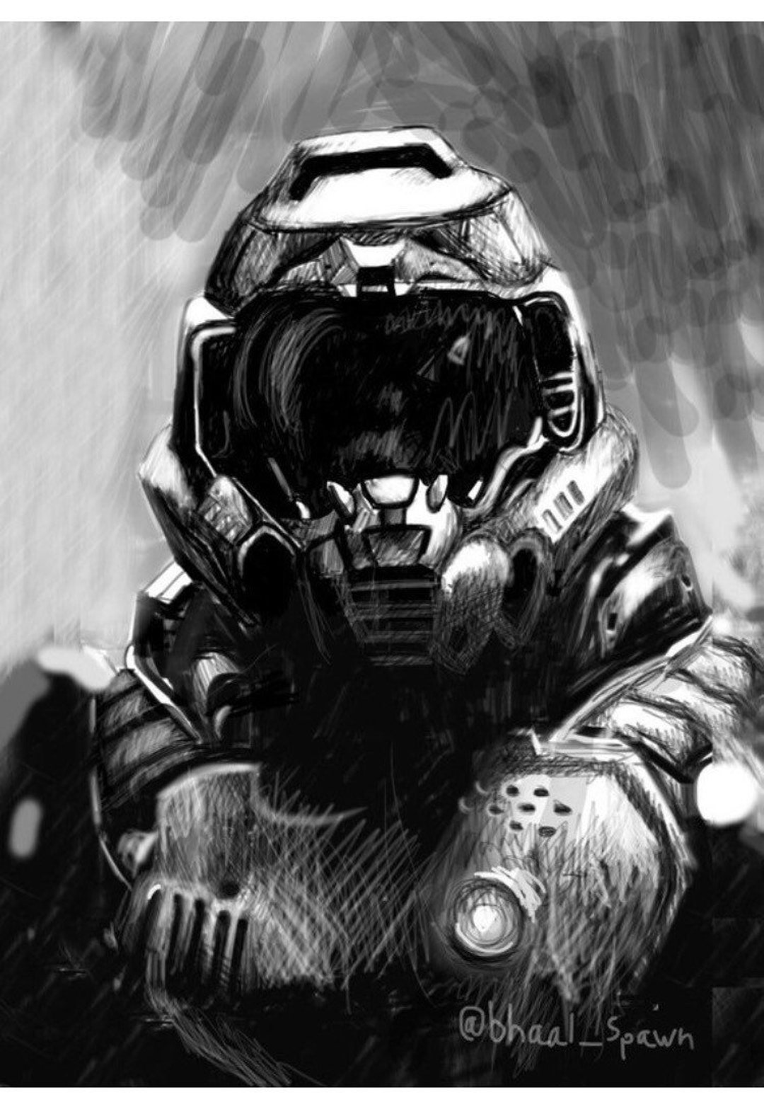 Print - Original Digital Drawing - Doom Slayer - Sizes 8" X 12" to ...