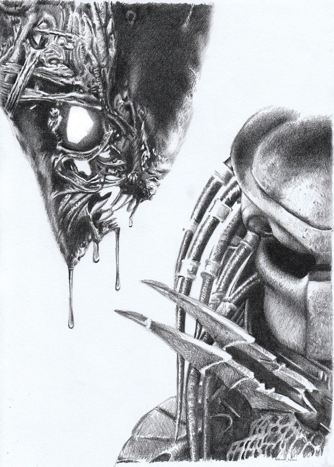 Print - Original Pencil Drawing - Alien Vs Predator - Sizes 8" X 12" to ...
