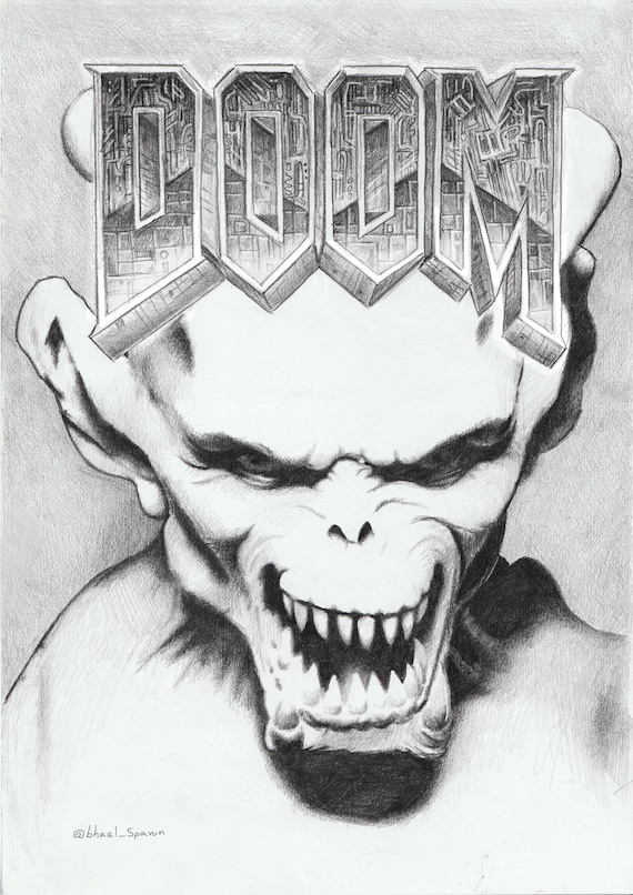 Print Original Pencil Drawing Doom Sizes 8 X | Etsy