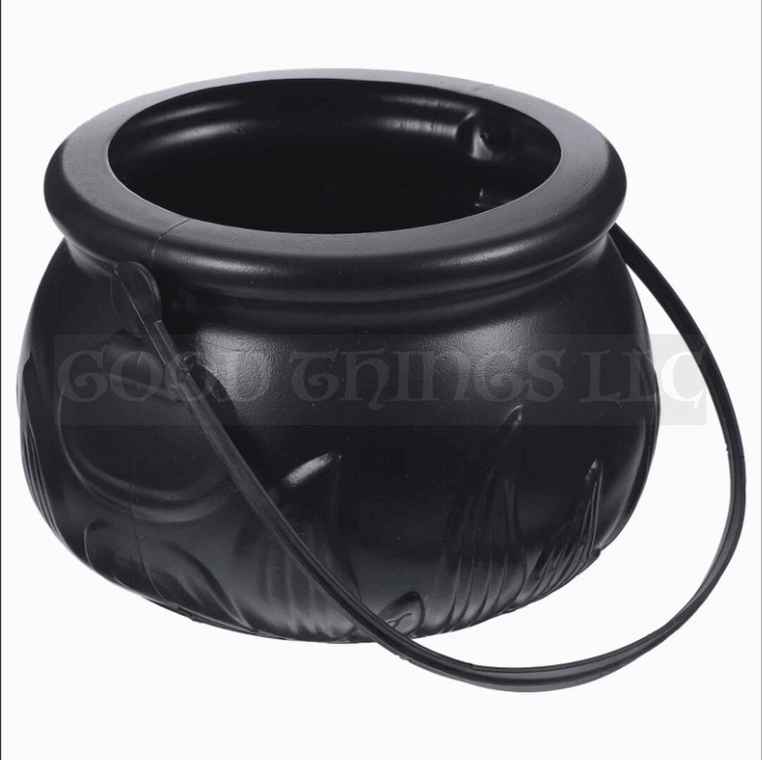 Handcrafted Candy Cauldron Witch Bucket Jar, Black Kettle Pot Plastic ...