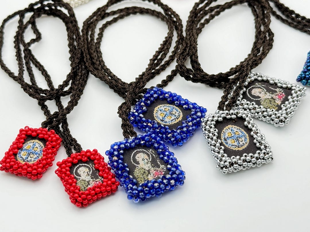 Beaded Virgin Mary Scapular: Our Lady of Guadalupe & Saint Benedict - Etsy