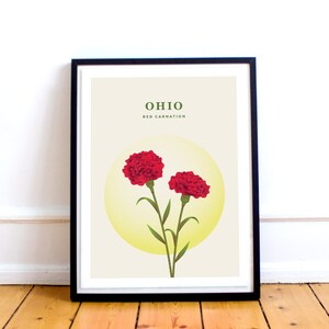 Ohio Print State Flower Poster, Red Carnation Flower Illustration ...