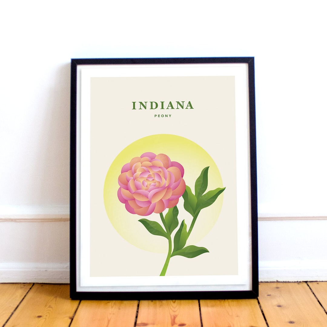 Indiana Print – State Flower Poster, Peony Flower Illustration, Peony ...