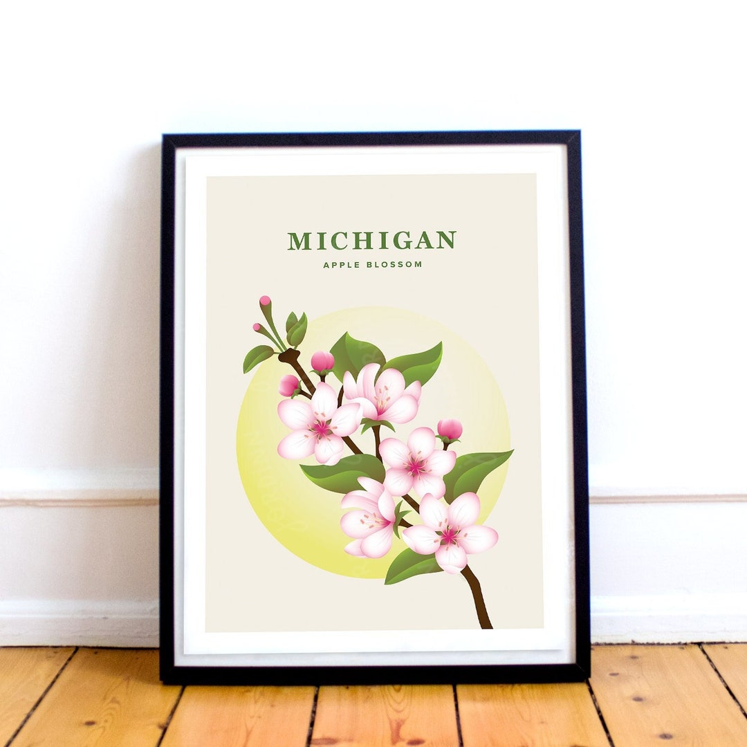 Michigan Print – State Flower Poster, Apple Blossom Illustration ...