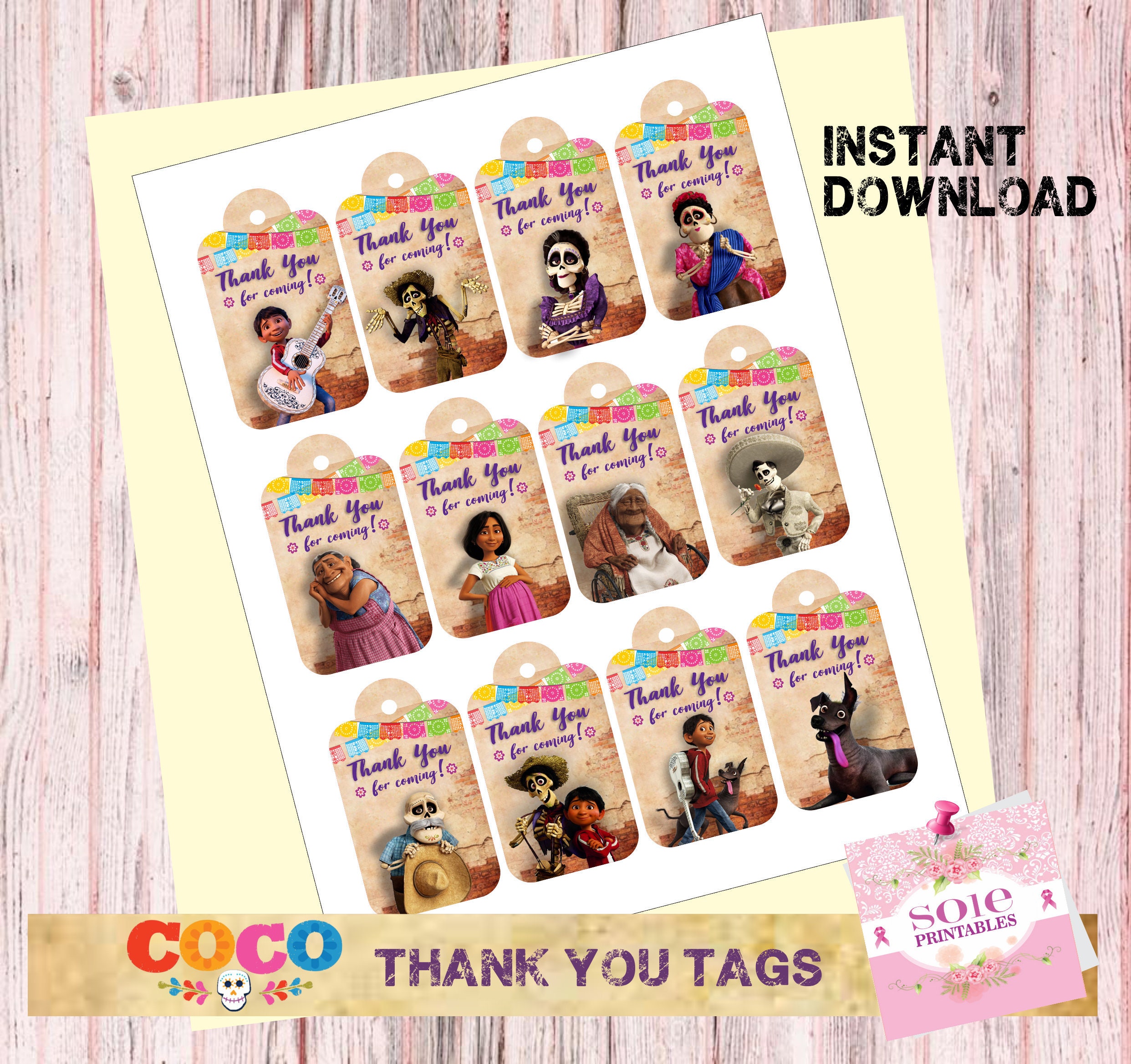 NEW COCO Movie Theme: Thank you Tags | Etsy