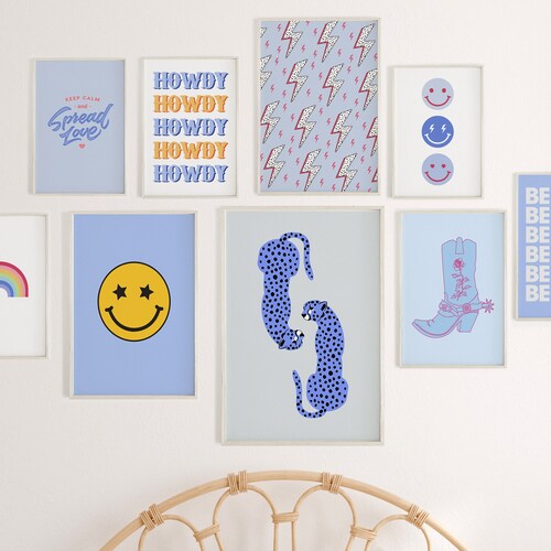 Blue Preppy Wall Art Set of 9 Hearts Poster Pastel Preppy - Etsy