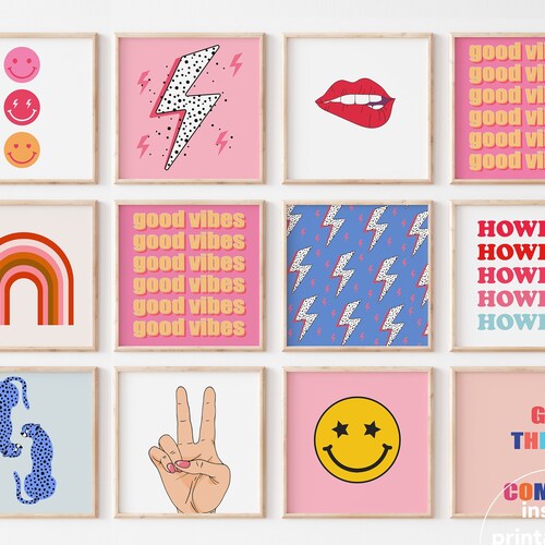 Preppy Wall Decor Set of 12 Square Digital Prints Apartment - Etsy