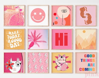 Pink Preppy Prints Set of 9 Printable Art, Colorful Gallery Wall, Dorm ...