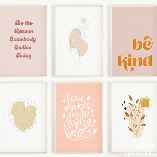 Boho Wall Decor Printable Quotes Gallery Wall Set of 6 Teen | Etsy