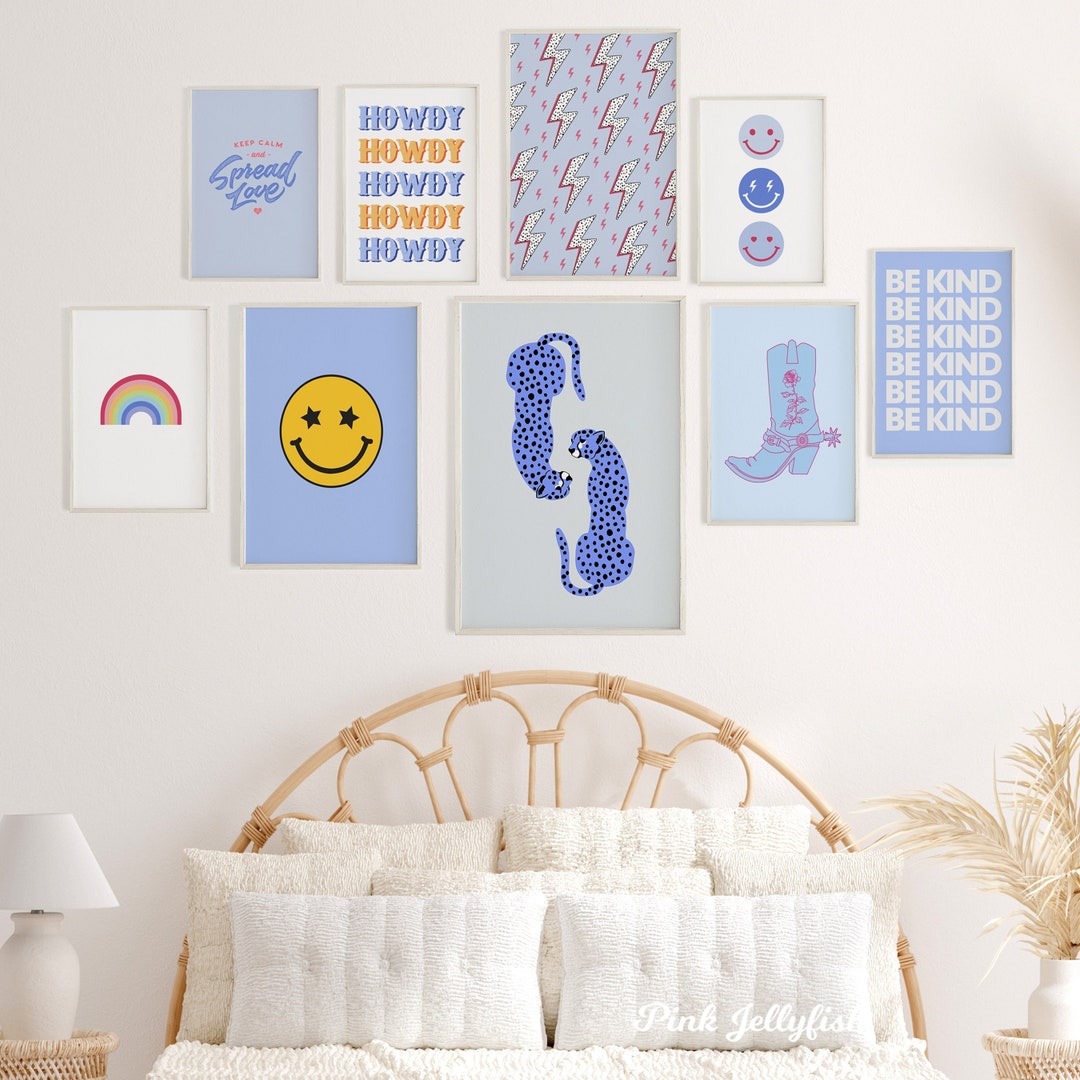 Preppy Room Decor Set of 9, Blue Dorm Room Decor, Bedroom Decor Teens ...