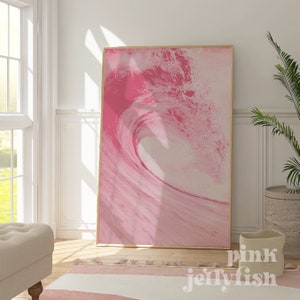 Pink Wave Print, Trendy Beach Wall Art, Aesthetic, Ocean, Digital ...