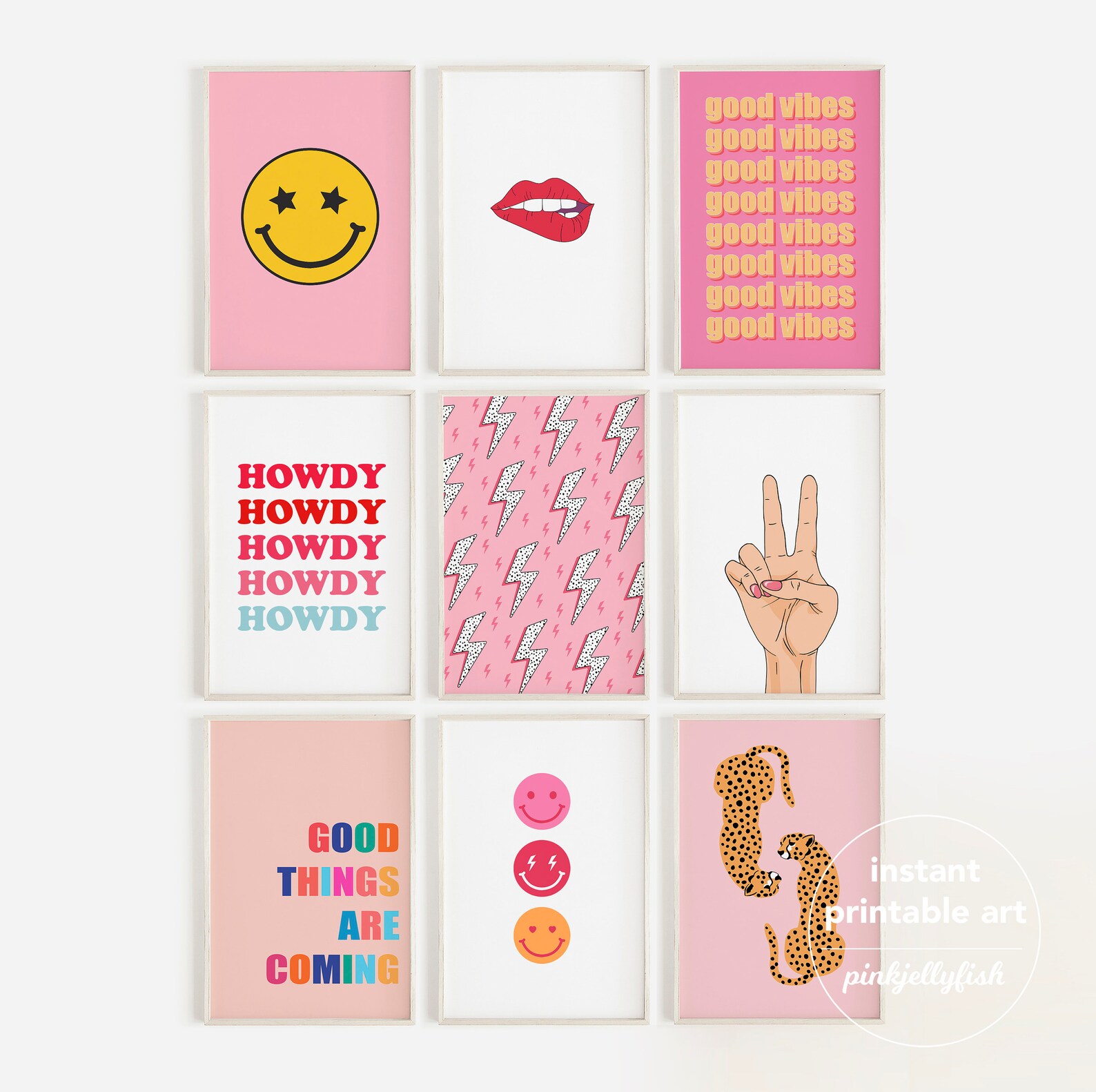 Pink Preppy Prints Set of 9 Printable Art, Colorful Gallery Wall, Dorm ...