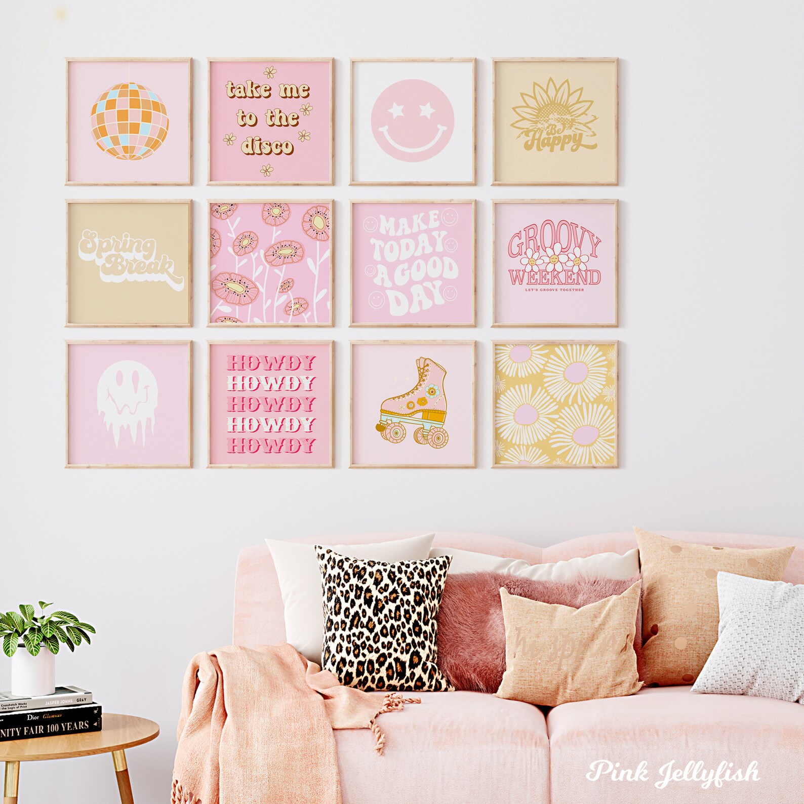 Pink Preppy Wall Art Set of 12, Preppy Room Decor, Dorm Room Decor for ...