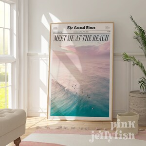 Beach Newspaper Print, Meet Me at the Beach, Aerial Beach, Vintage Surf ...
