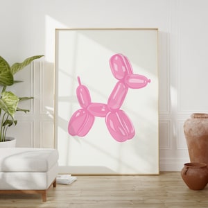Pink Balloon Dog Print, Printable Wall Art, Preppy Pink Bedroom Decor ...
