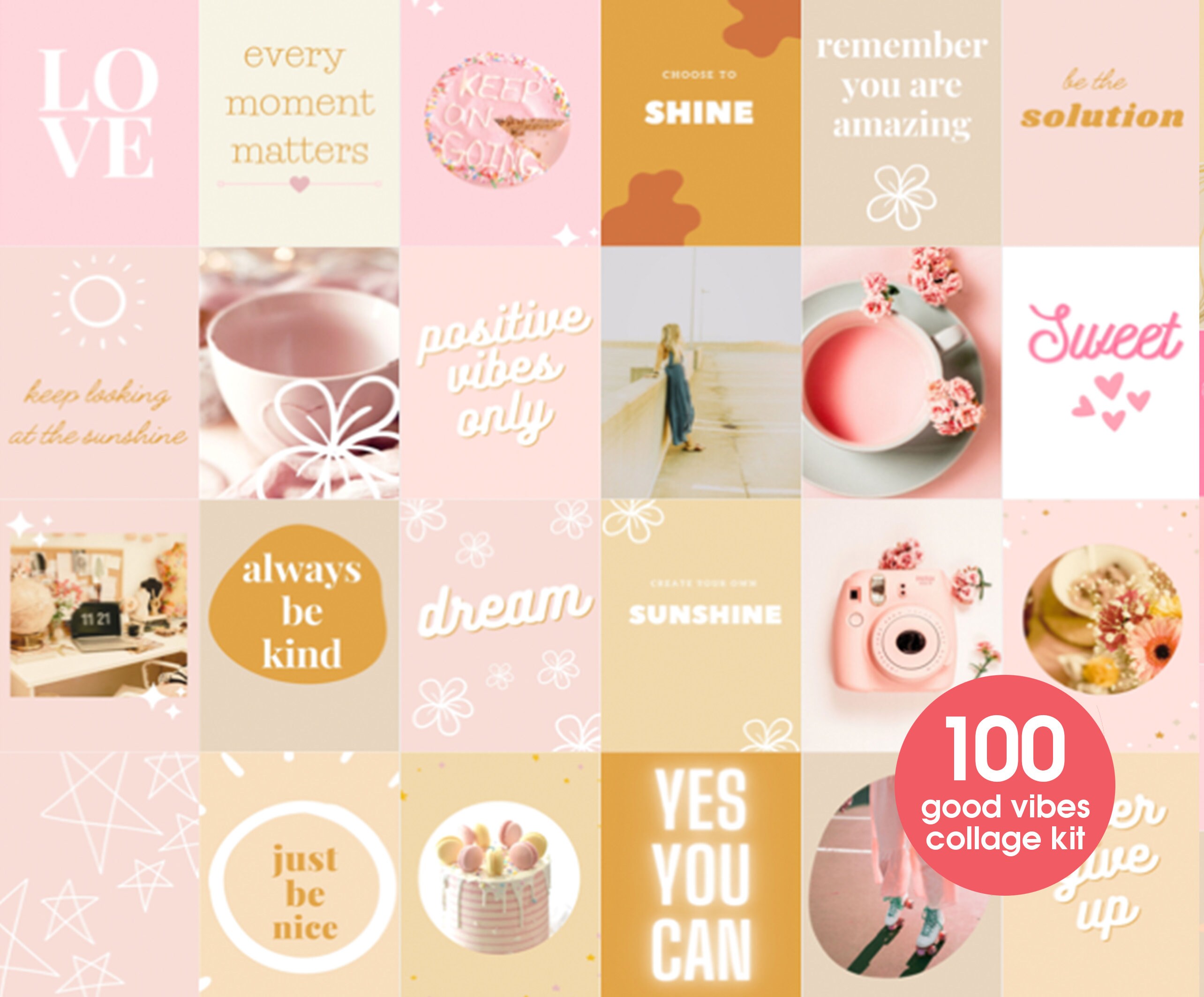 Coquette Collage Kit, Digital Prints, Pink and Orange Pastel Wall ...
