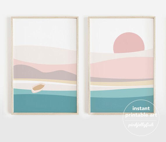 Boho Wall Decor Beach Sunset Landscape Set of 2 Prints Teen | Etsy