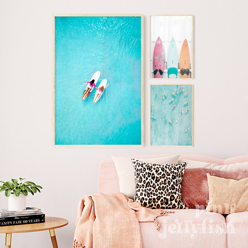 Surf Prints Set of 3 Beach Wall Art, Aerial Beach Photo, Surfboards ...