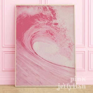 Pink Wave Print, Trendy Beach Wall Art, Aesthetic, Ocean, Digital ...