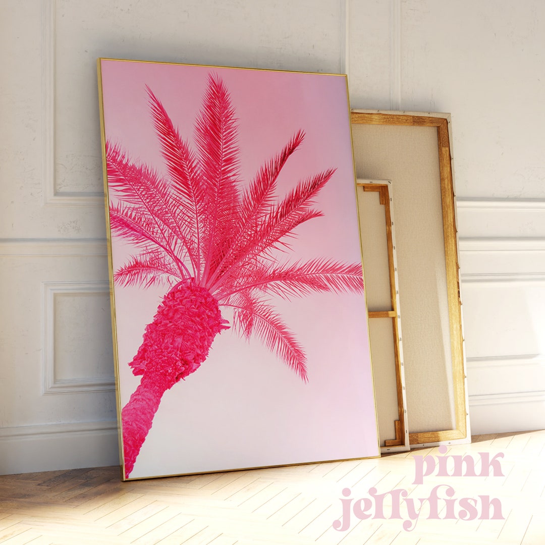 Pink Palm Tree Wall Art, Pink Beach Print, Trendy Beach Poster ...