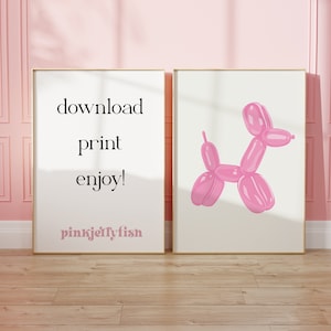 Pink Balloon Dog Print, Printable Wall Art, Preppy Pink Bedroom Decor ...