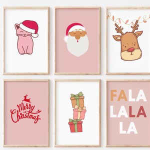 Christmas Prints Set of 15 Printable Wall Art, Cute Pink Christmas ...