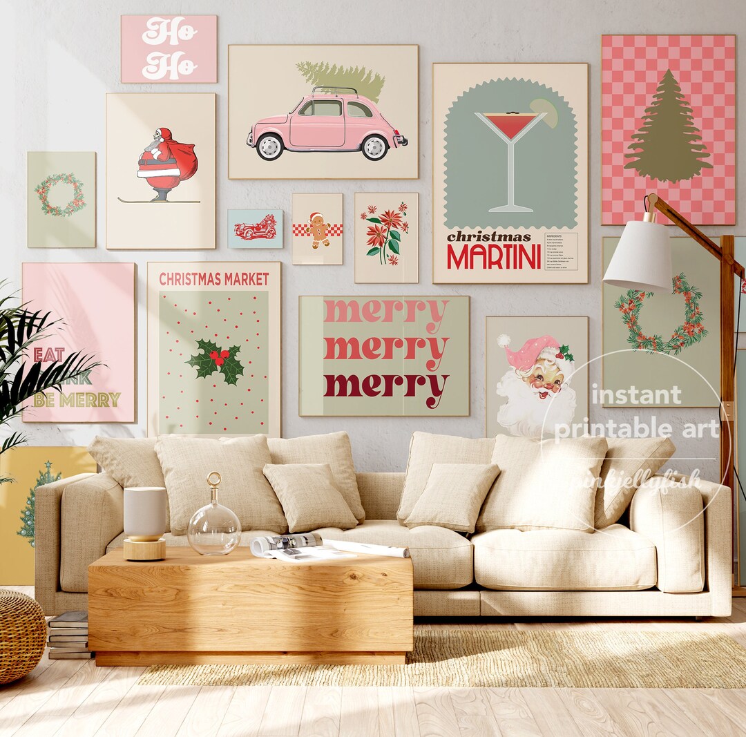 Retro Vintage Christmas Prints Bundle, Set of 15 Printable, Preppy ...