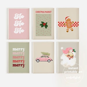 Retro Christmas Prints Bundle, Set of 15 Printable, Preppy Chrismas ...