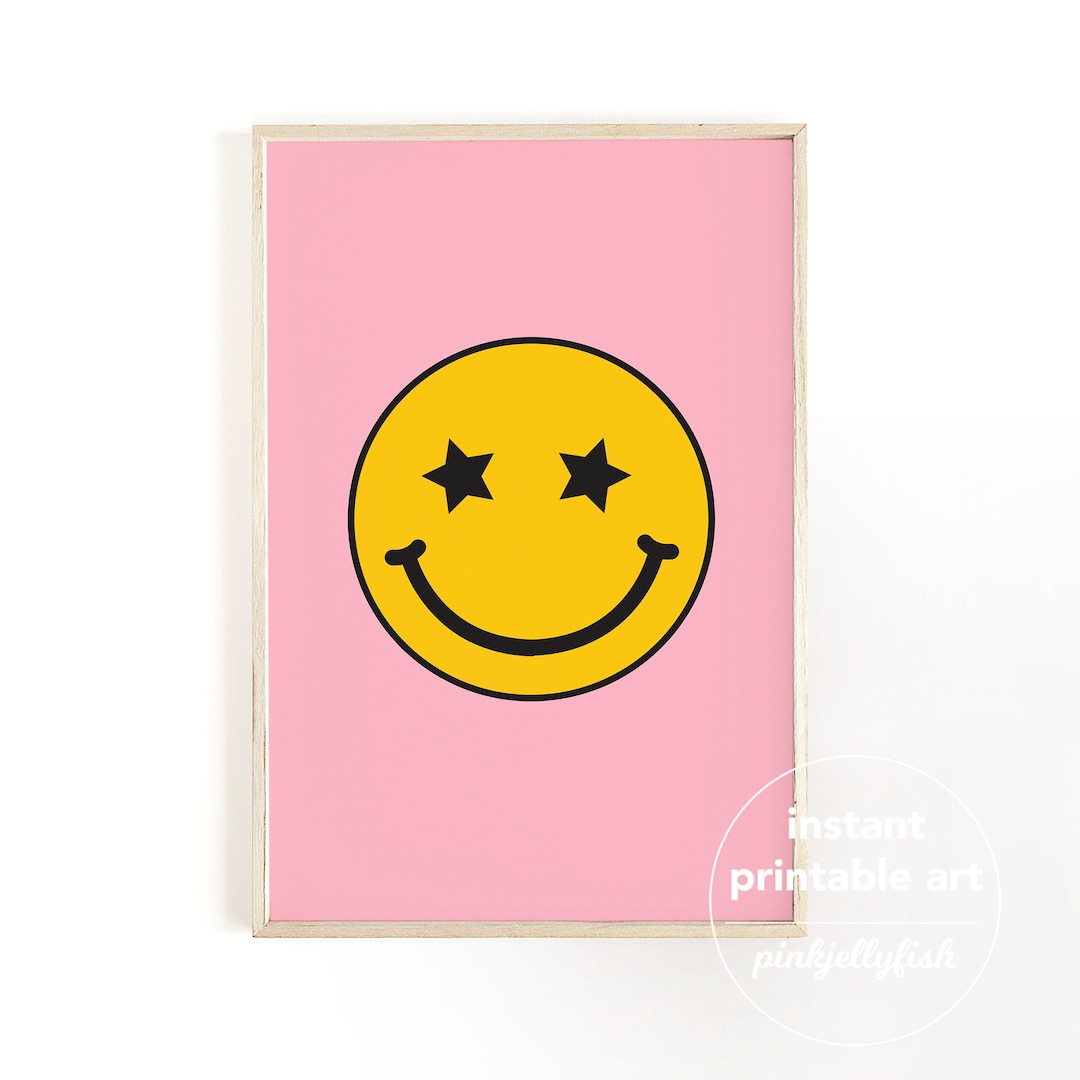 Pink Smiley Face, Preppy Wall Decor, Apartment Wall Decor, Preppy ...