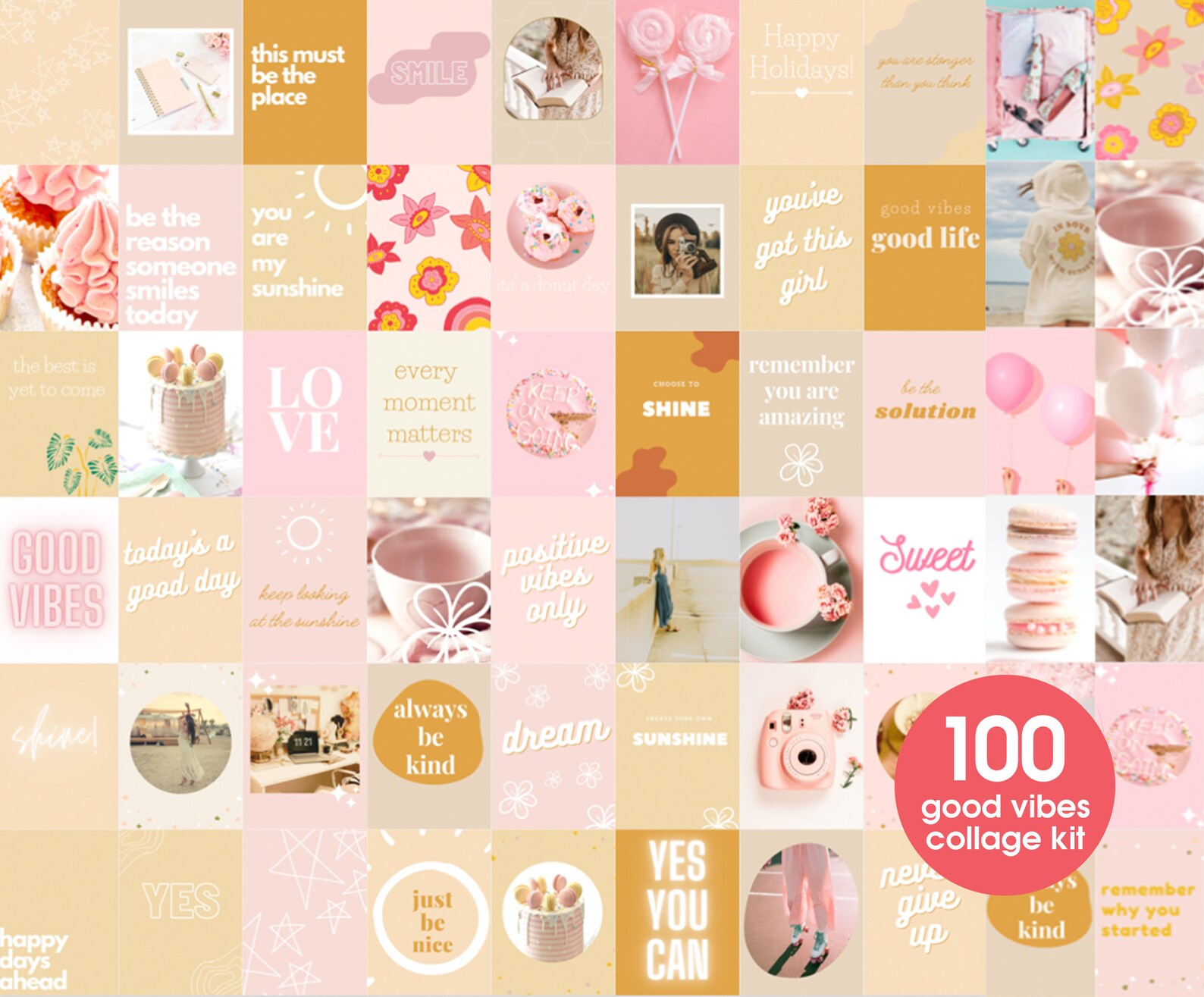 Coquette Collage Kit, Digital Prints, Pink and Orange Pastel Wall ...