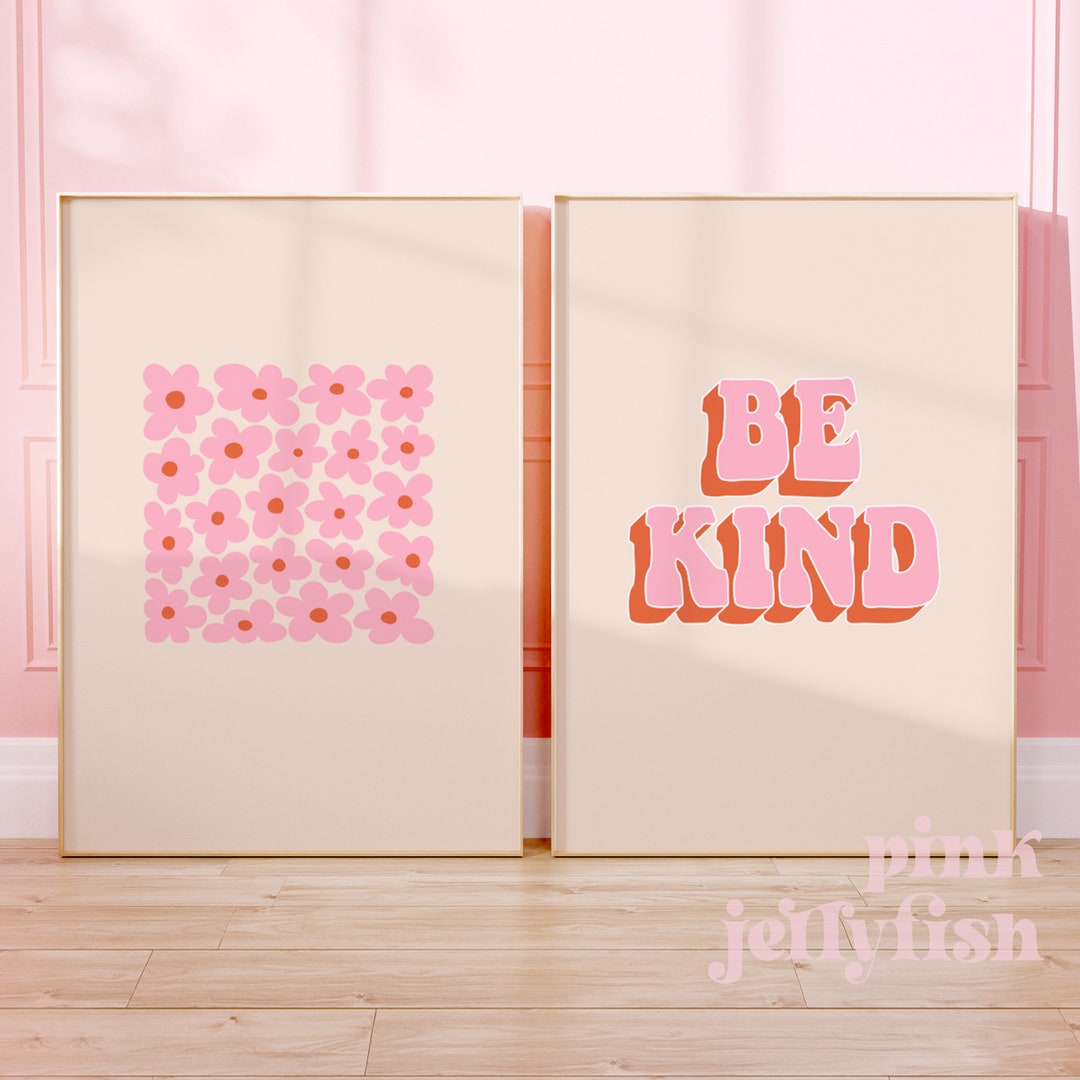 Be Kind Print, Set of 2 Printable Wall Art, Trendy 70s, 80s Wall Art ...