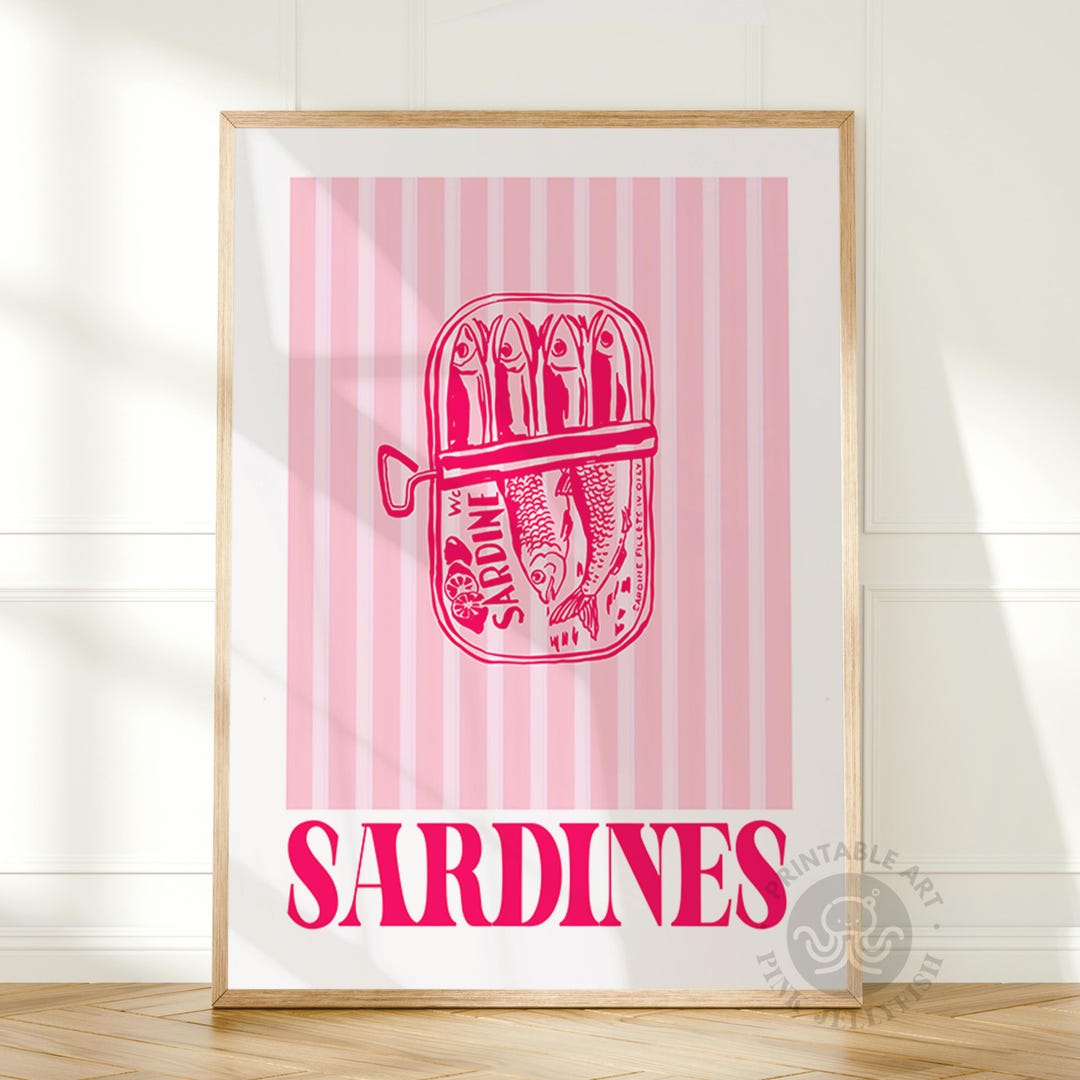 Pink Sardines Print, Fisherman Aesthetic, Kitchen Print, Coastal Poster ...