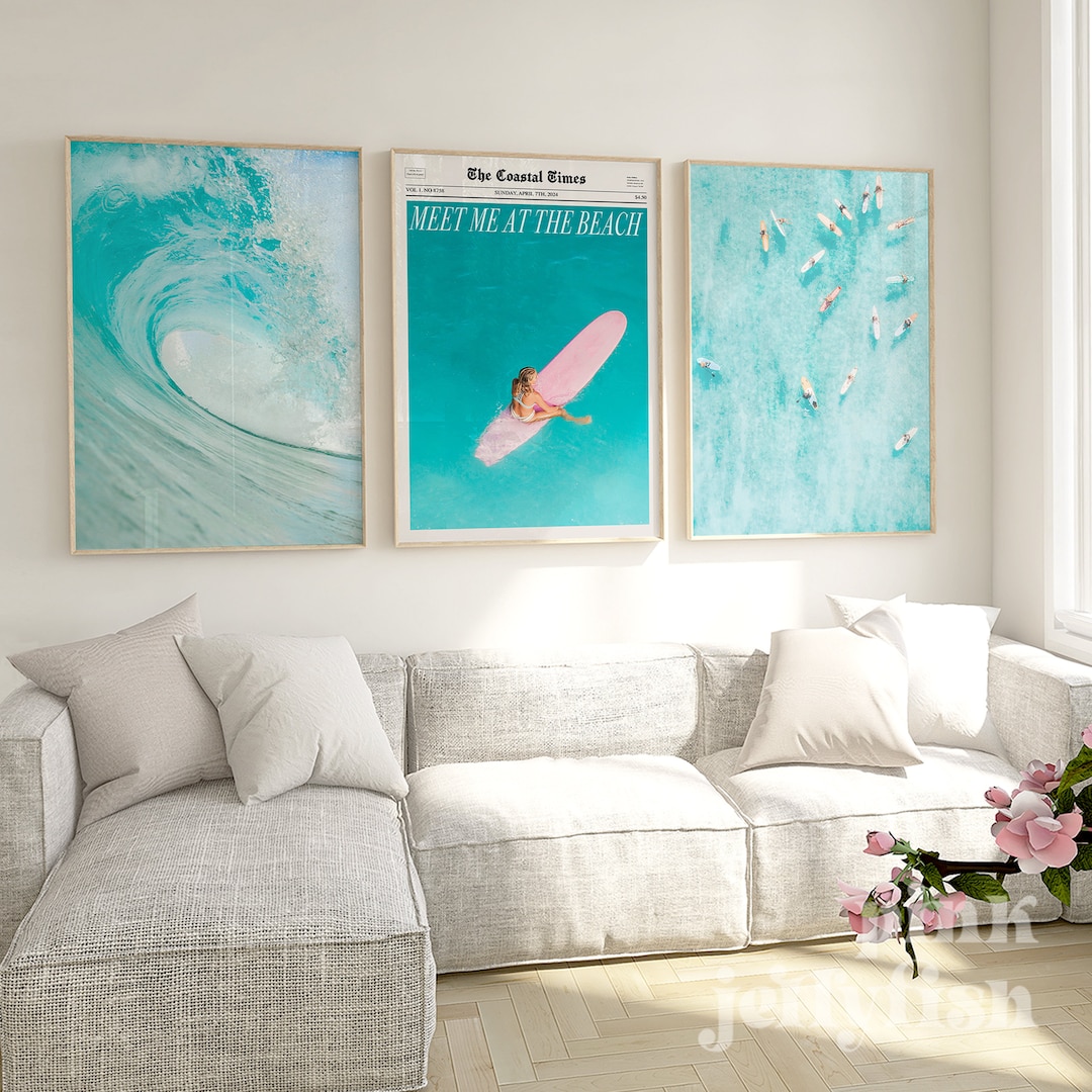 Coastal Cowgirl Wall Art Set of 3, Newspaper Print, Surfer Posters ...