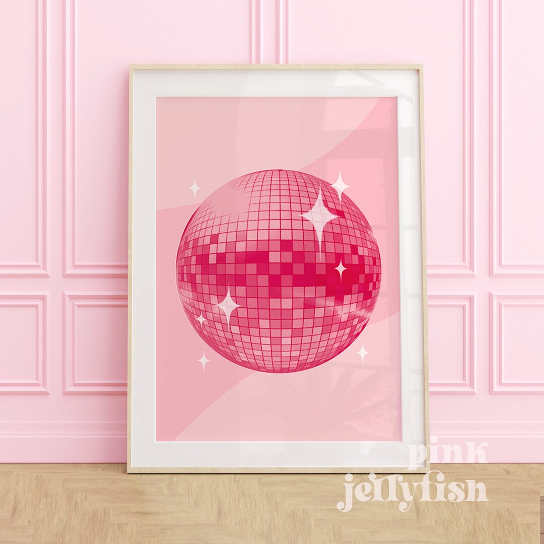 Pink Disco Ball Print, Trendy Wall Art, Printable Wall Art, Preppy Girl ...
