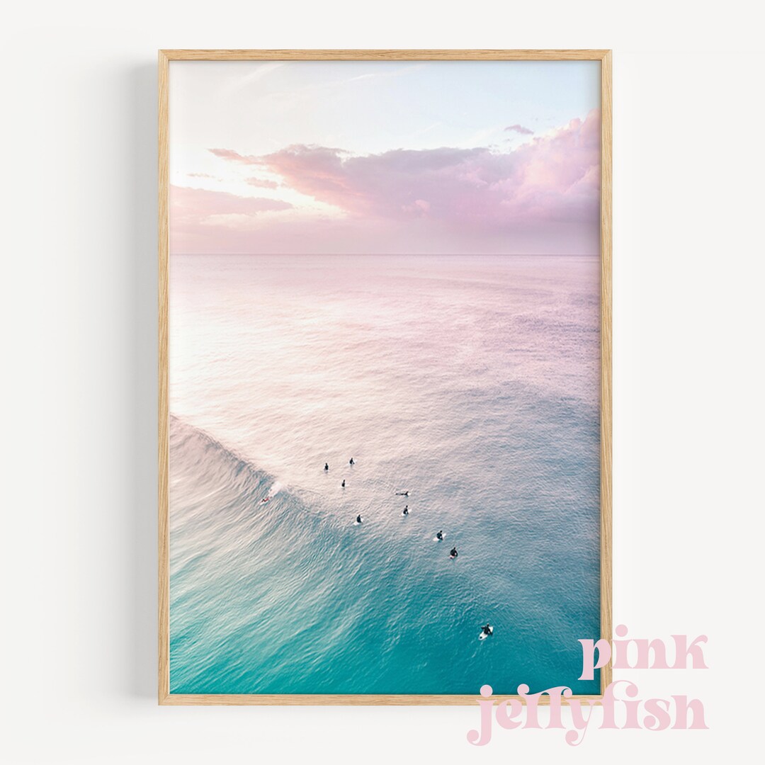 Aerial Surfers Beach Print, Surfing Printable Wall Art, Beach House ...