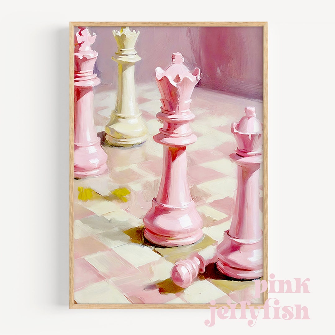 Chess Wall Art King, Pink Coquette Room Decor Print, Dopamine Decor ...