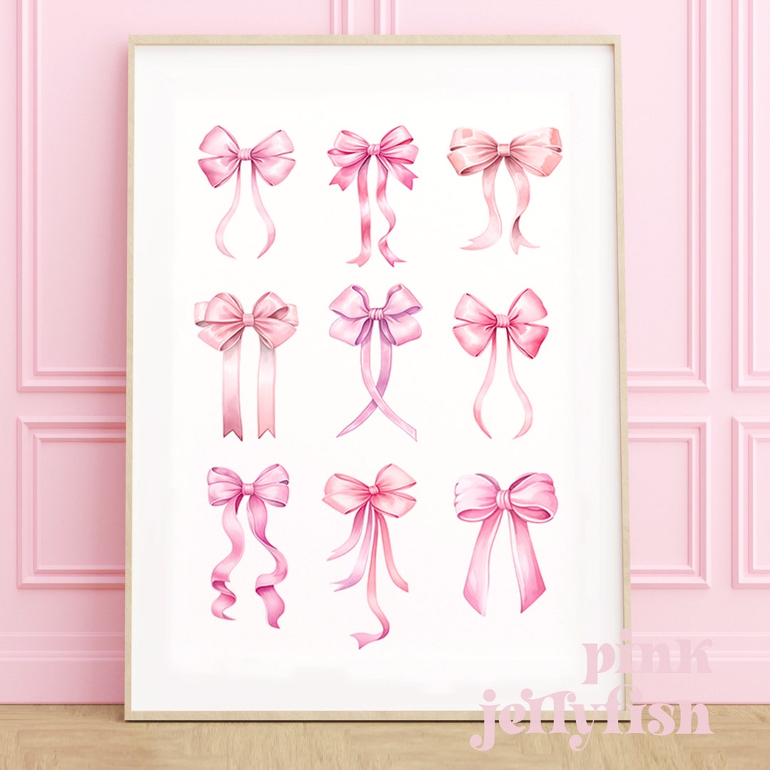 Pink Bows Wall Art, Coquette Wall Art, Trendy Girly Prints, Coquette ...