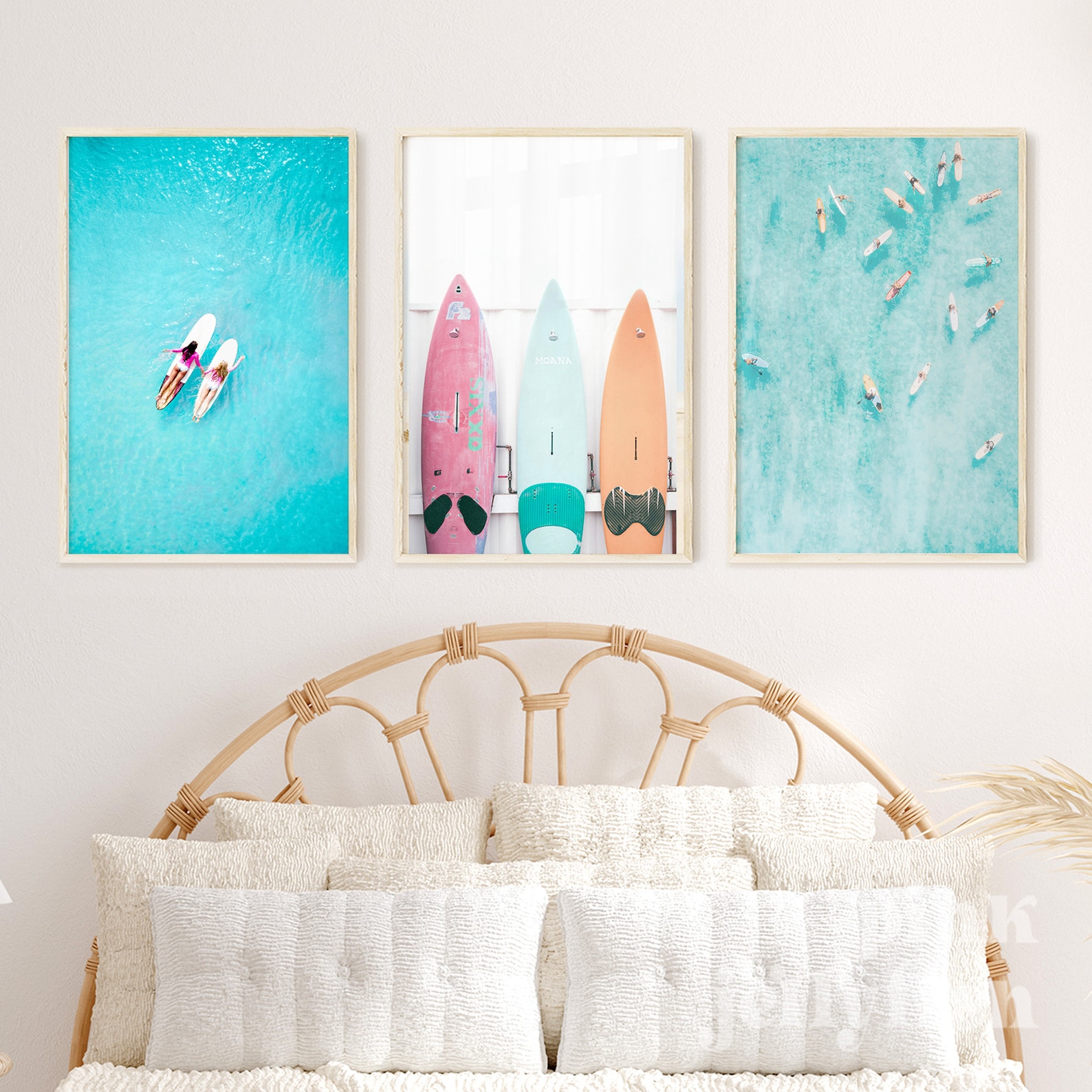 Surf Prints Set of 3 Beach Wall Art, Aerial Beach Photo, Surfboards ...