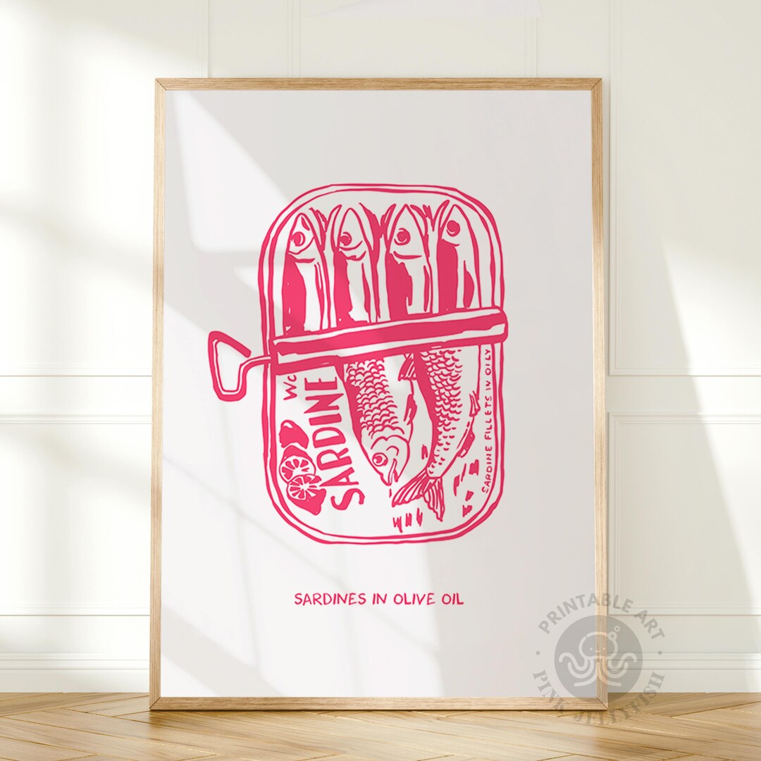 Sardines Tin Wall Art Pink, Sardines Print, Fisherman Aesthetic ...