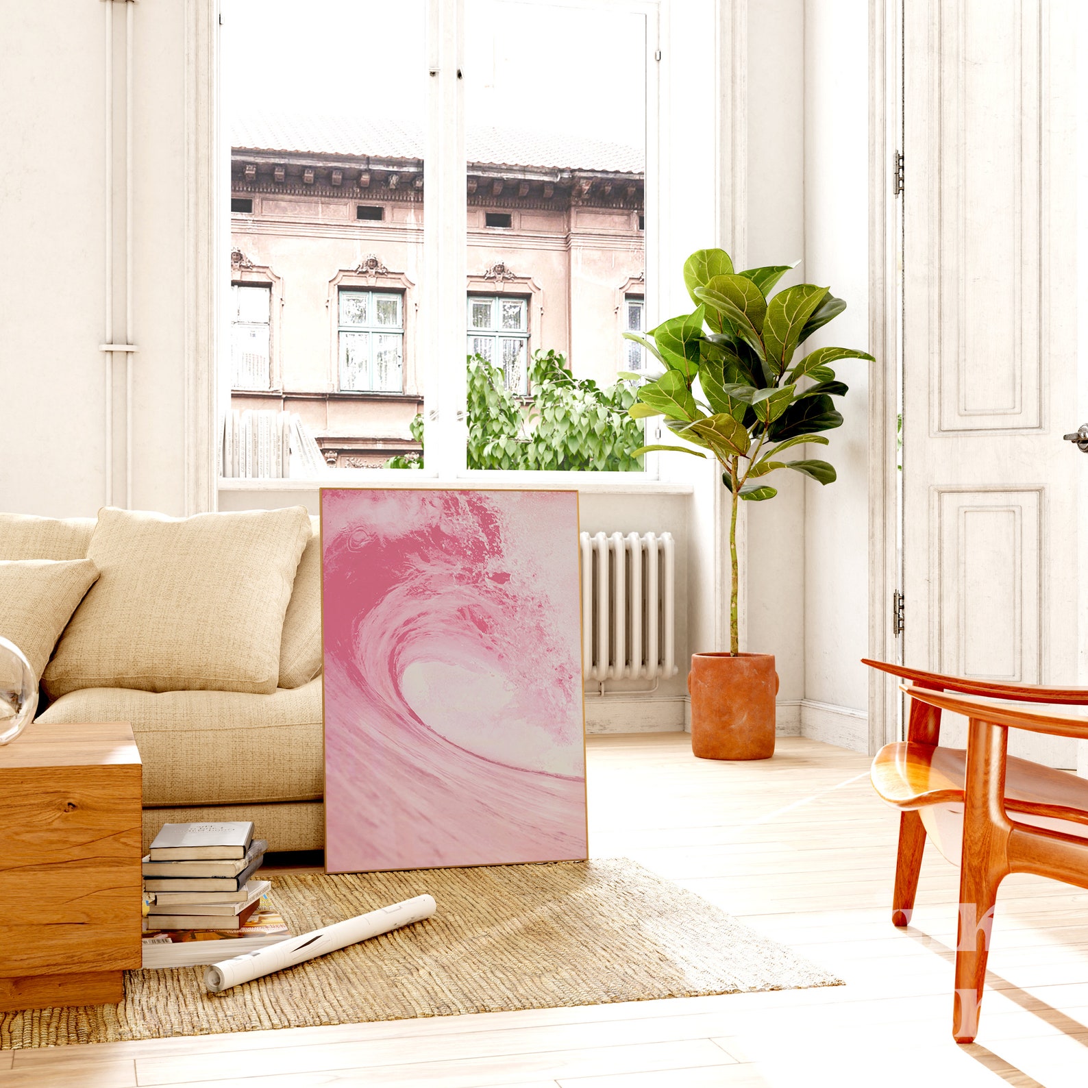 Pink Wave Print, Trendy Beach Wall Art, Aesthetic, Ocean, Digital ...