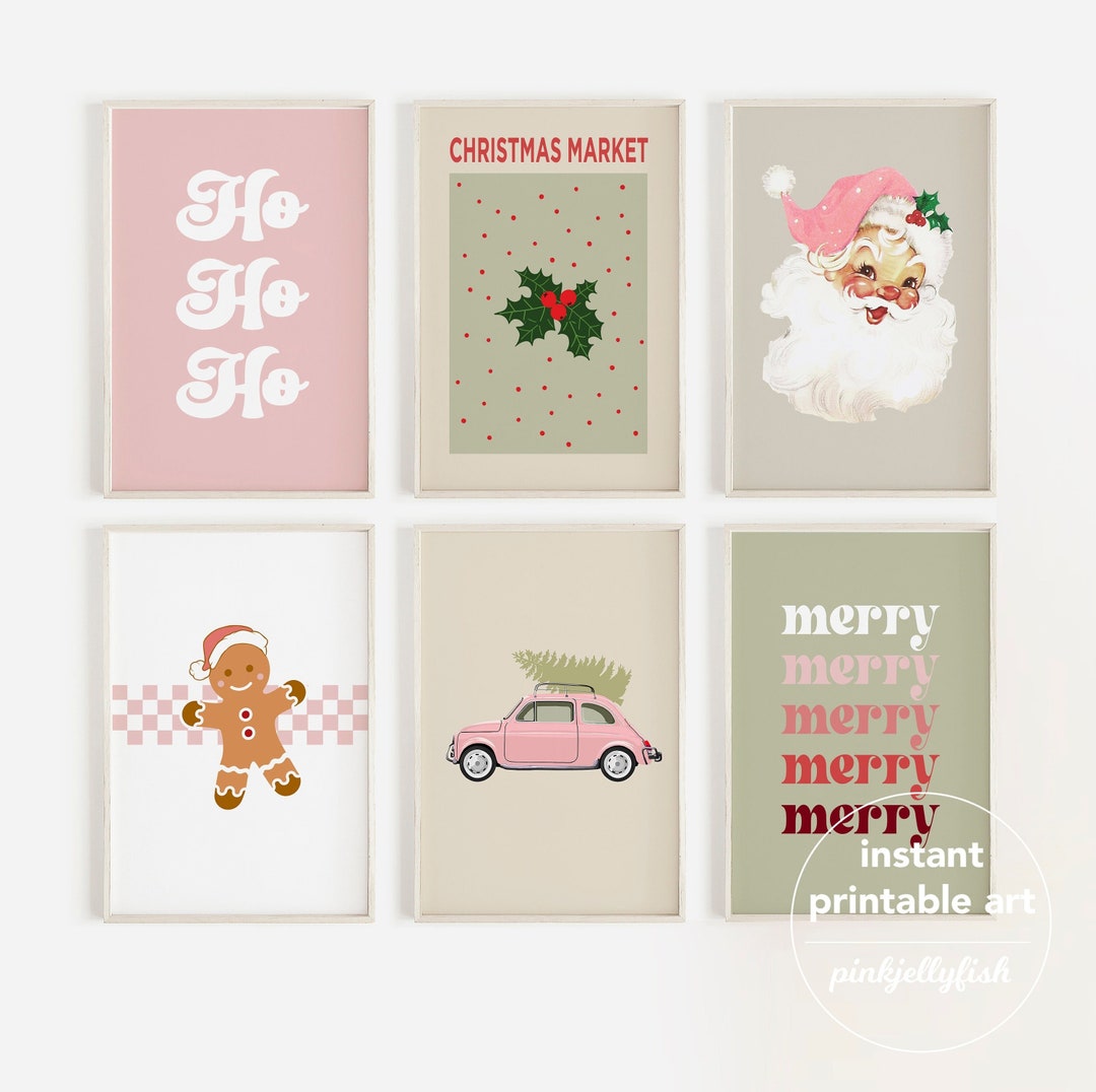 Retro Christmas Prints Set of 6, Vintage Christmas, Christmas Decor ...