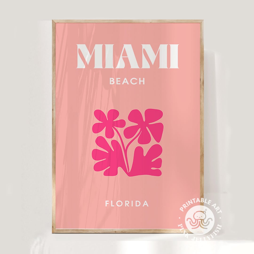Miami Travel Poster, Preppy Beach Print, Beachy Wall Decor, Florida ...
